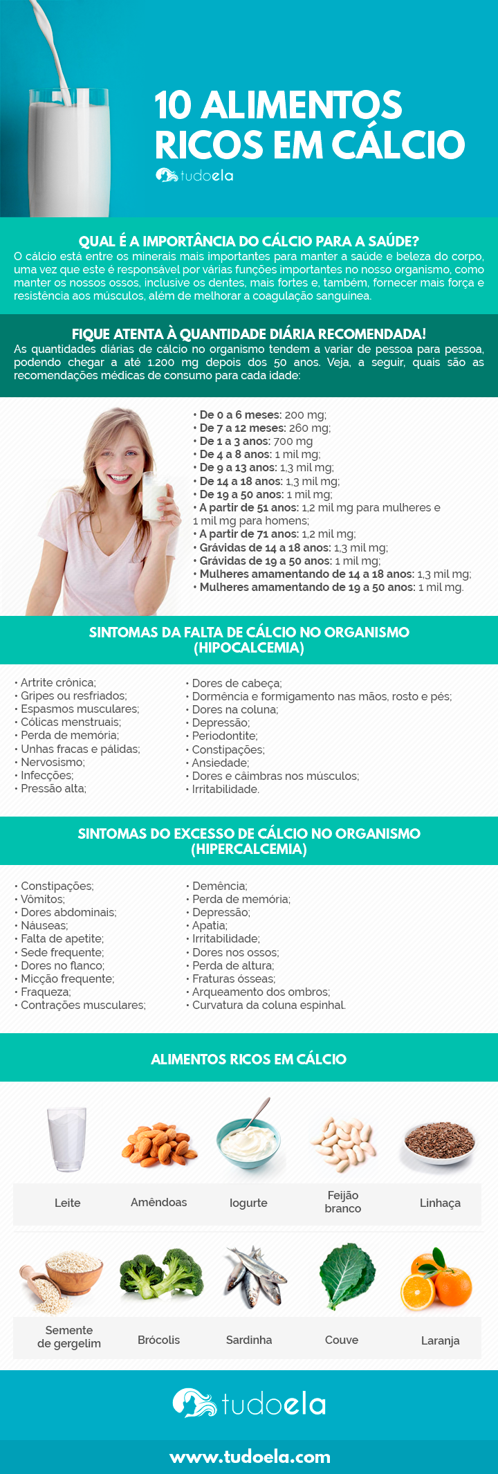 Alimentos ricos em cálcio infográfico - Tudo Ela